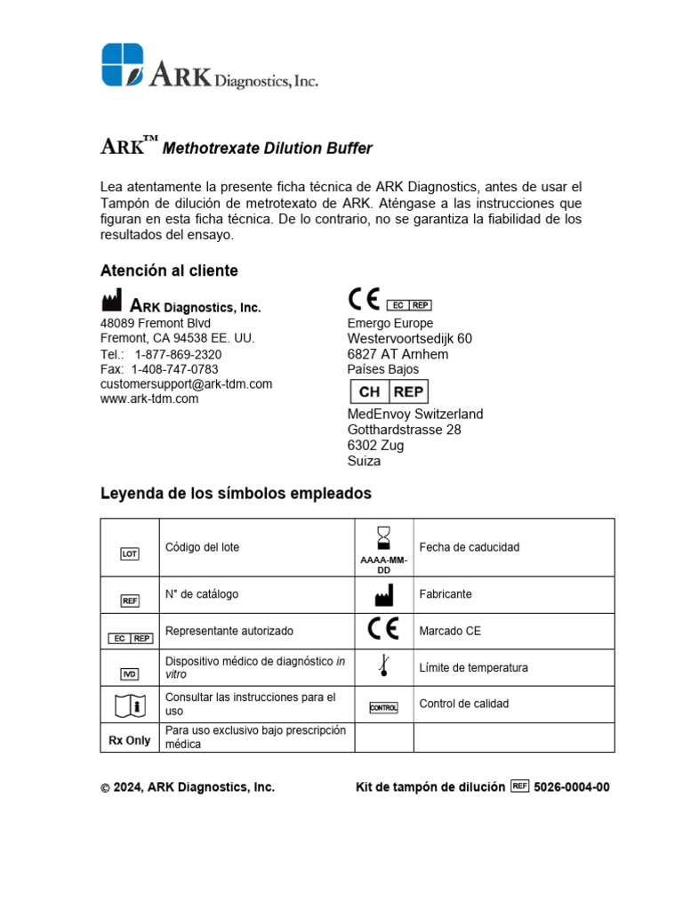 Tampón de Dilución de Metotrexato ARK | PDF | Química analítica