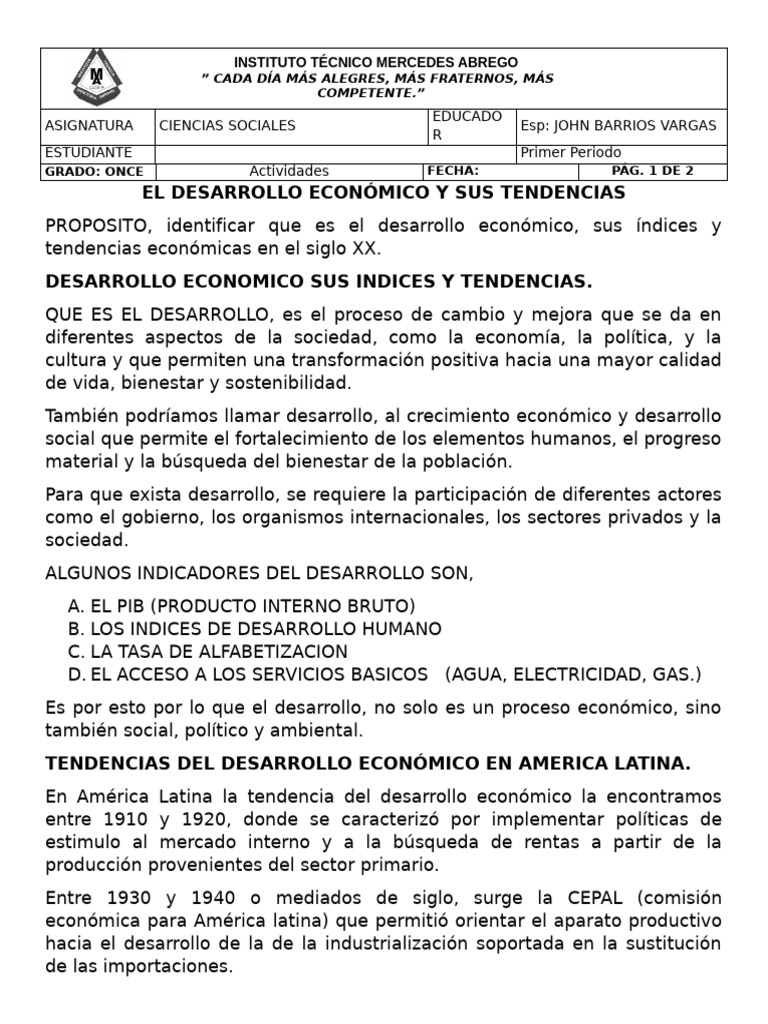 El Desarrollo Economico y Sus Tendencias | PDF | Desarrollo economico ...