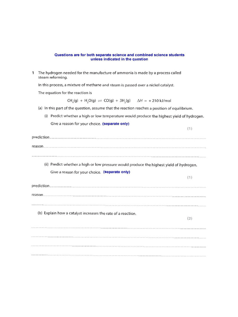 Rates of Reaction - Worksheet | PDF