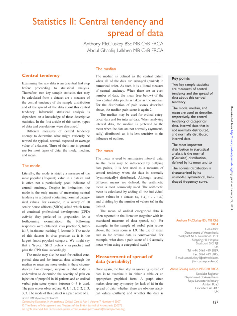 Statistics II Central Tendency and Sprea | PDF | Quartile | Standard ...