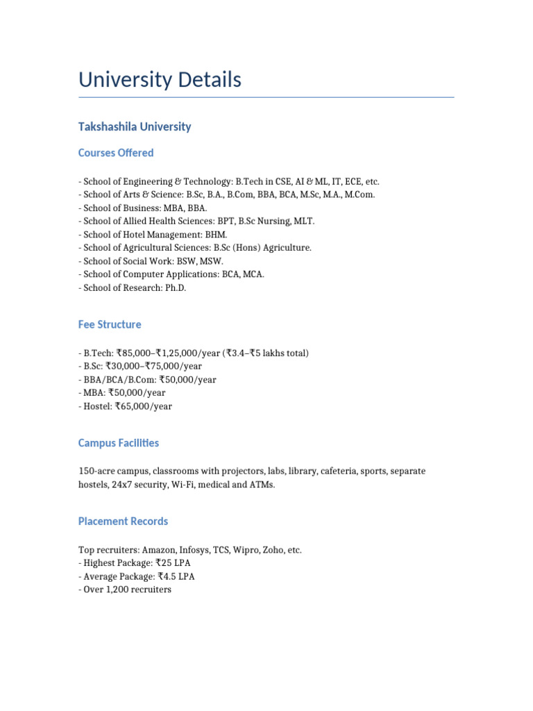 University Details Takshashila PMIST | PDF