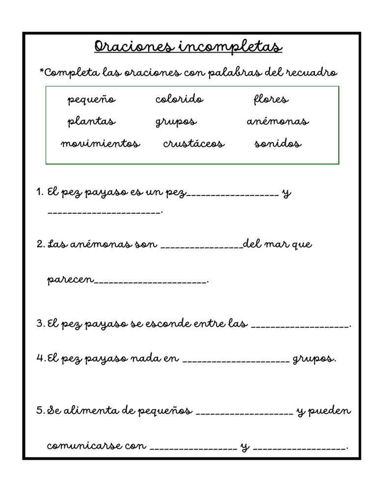 ORACIONES INCOMPLETAS (1) | PDF