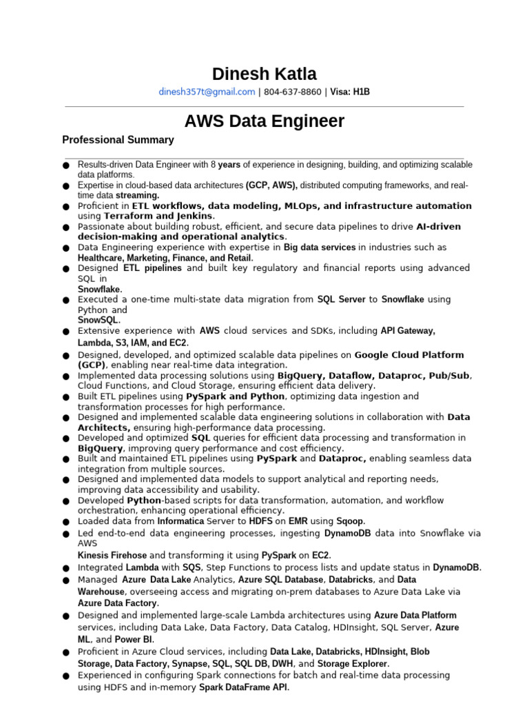 Dinesh Katla AWS Backend Data Engineer Updated | PDF | Apache Spark | Cloud Computing