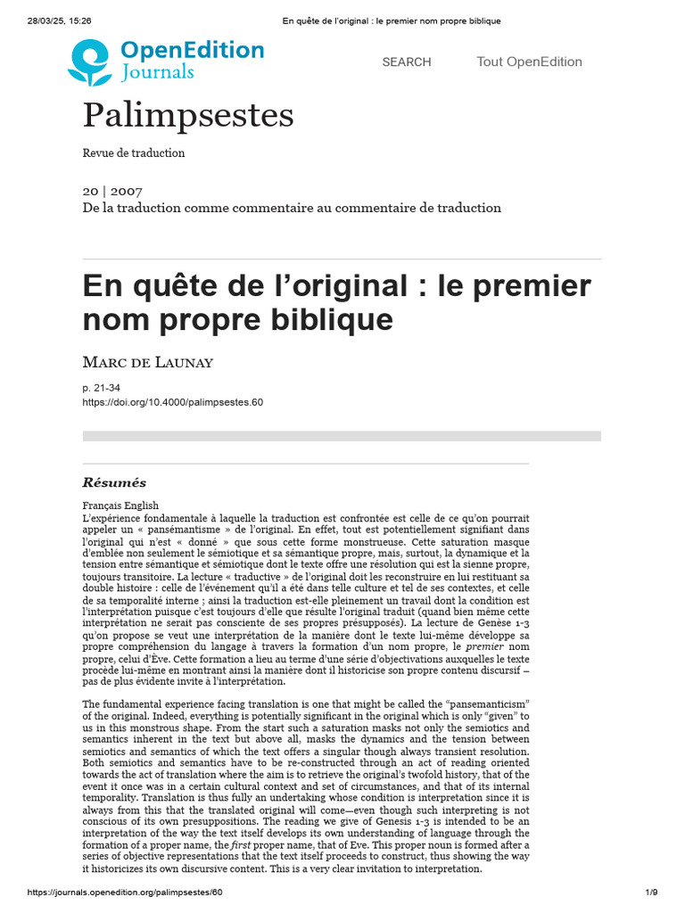 Premier nom propre biblique : Ève | PDF | Traductions | Adam