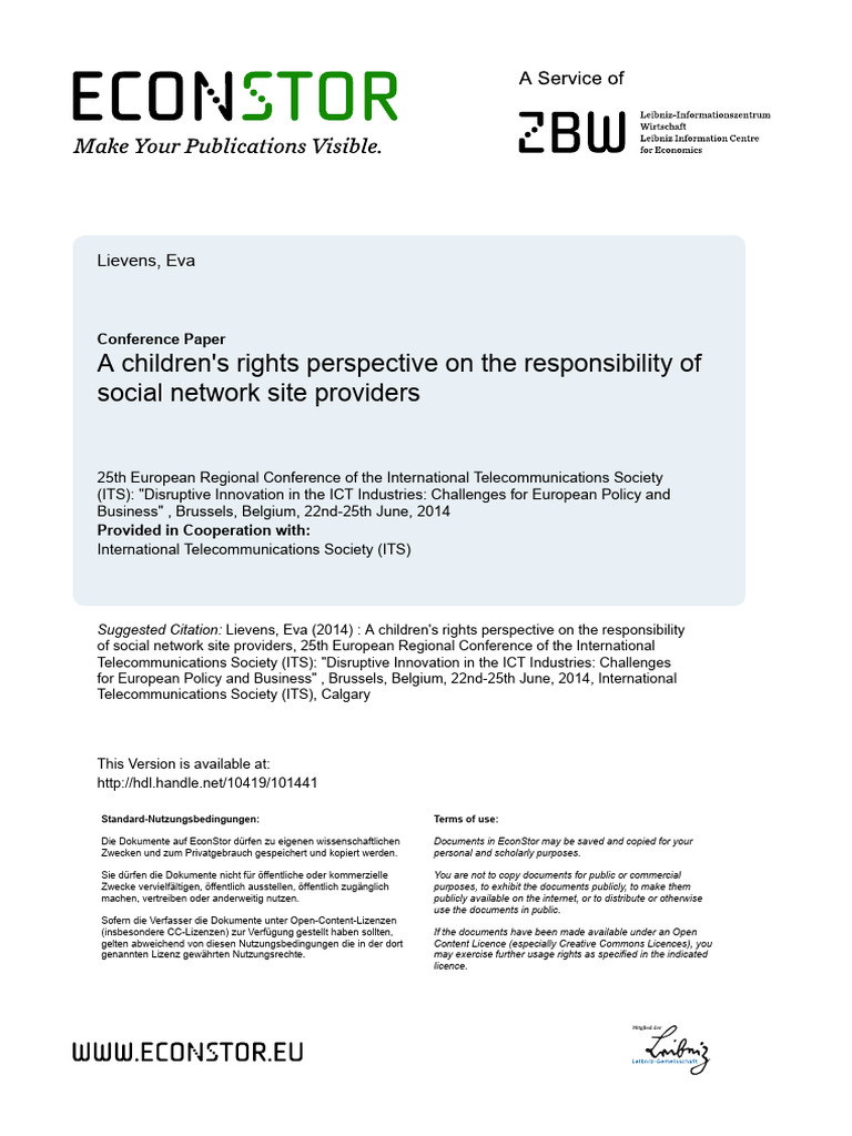A Children's Rights Perspective On The Responsibility of Social Network ...