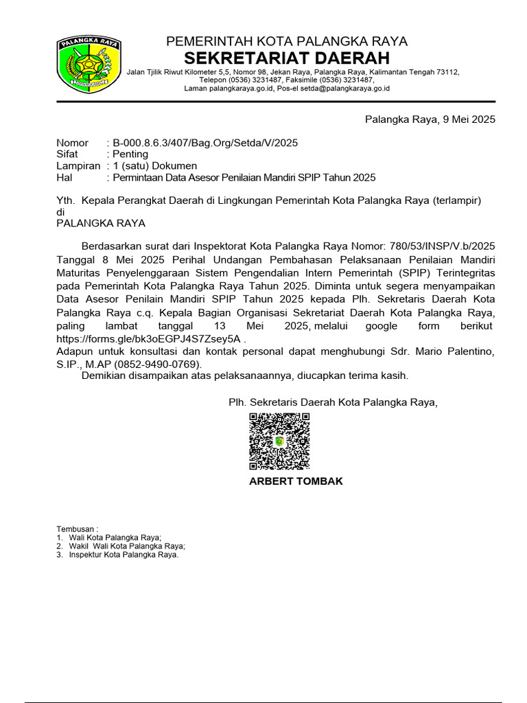 Surat Data Asesor Spip Tahun 2025 | PDF