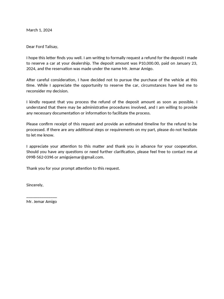 Refund Letter | PDF