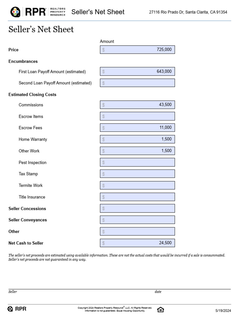Seller Net Sheet | PDF
