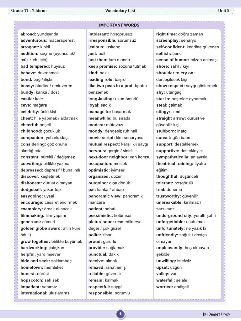 11.9 Vocabulary List | PDF