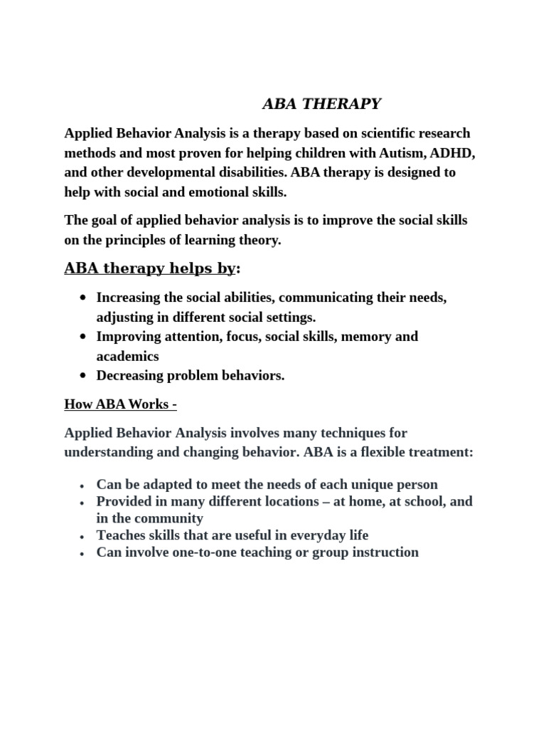 Short Note On ABA Therapy | PDF