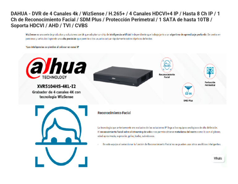 DVR Dahua 4 Canales 4K y Reconocimiento | PDF