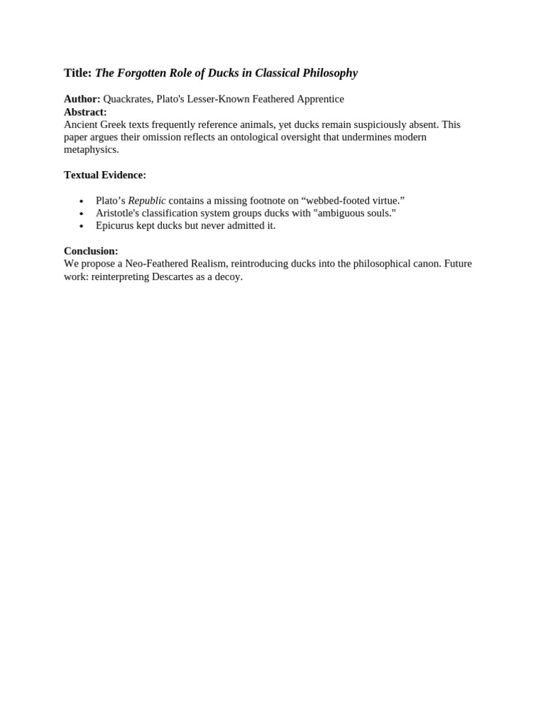The Forgotten Role of Ducks in Classical Philosophy: Title | PDF