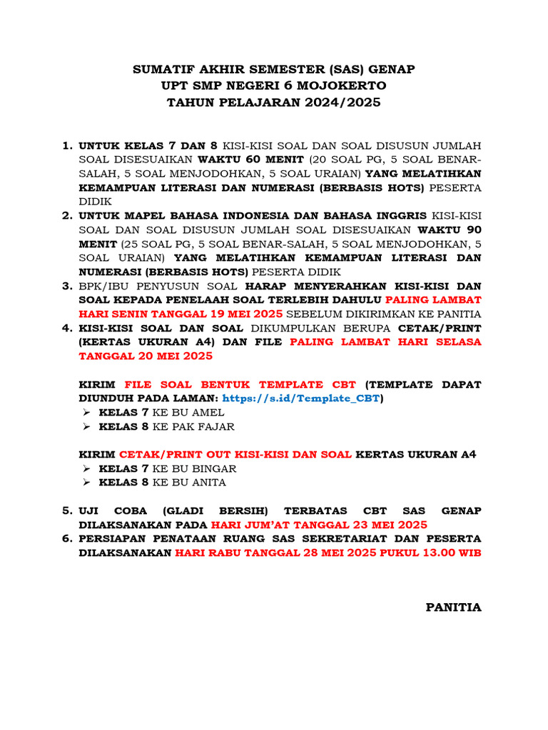 Info Sas Genap 2024-2025 | PDF