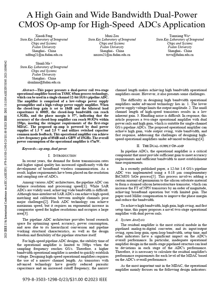 A High Gain and Wide Bandwidth Dual-Power CMOS Op-Amp For High-Speed ...