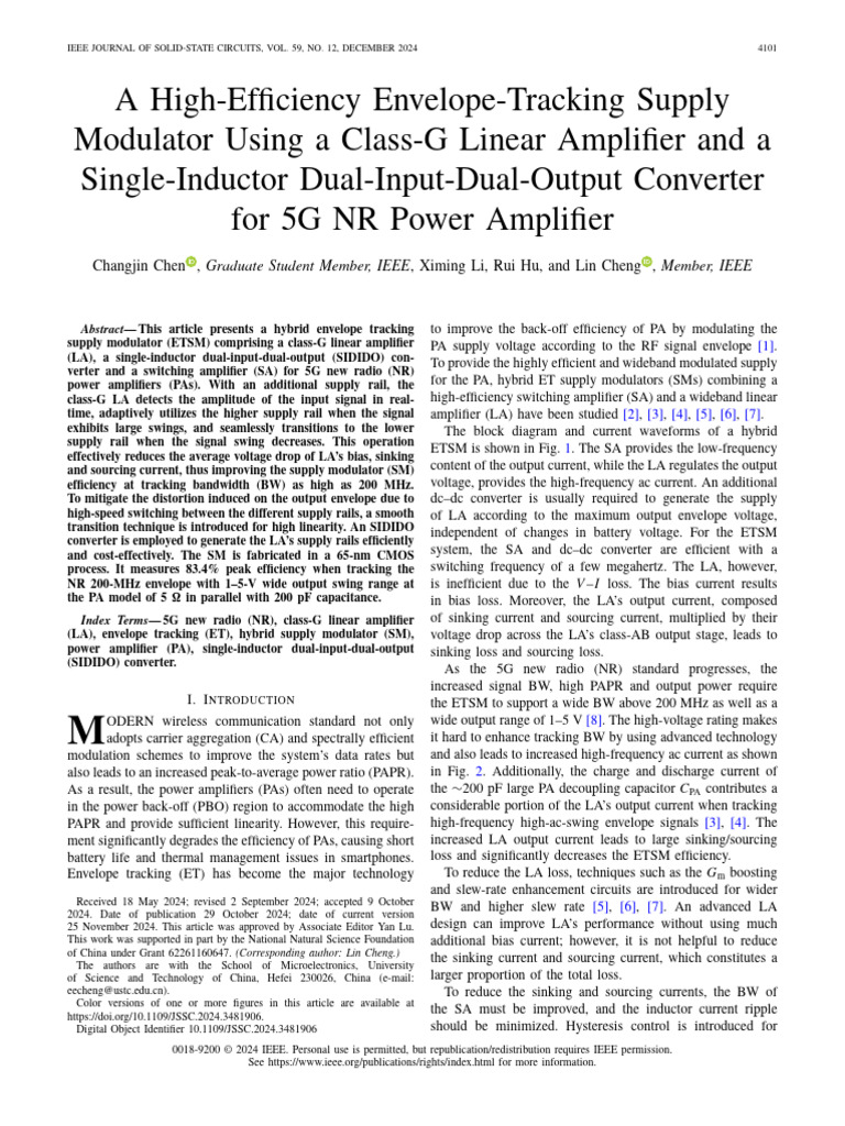 A High Efficiency Envelope Tracking Supply Modulator Using A Class G Linear Amplifier And A