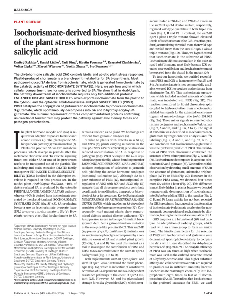 PLANT SCIENCE Isochorismate-Derived Biosynthesis of The Plant Stress ...