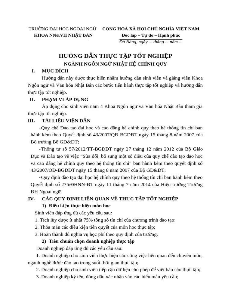 Quy Trình Thực Tập Tốt Nghiệp k2021 | PDF