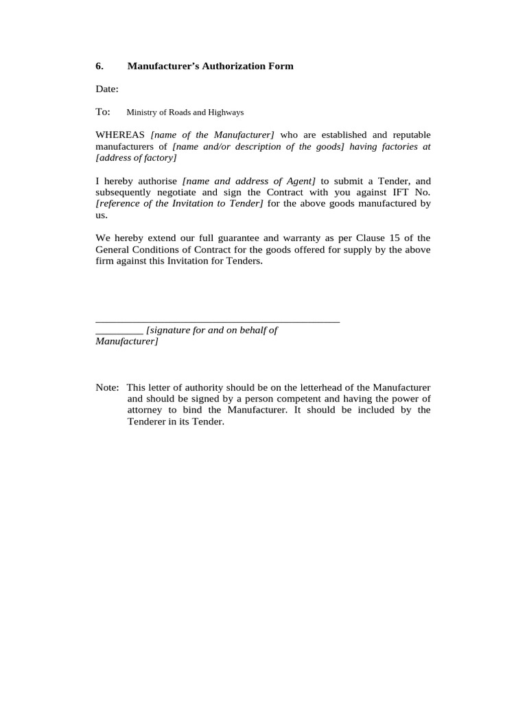 6.manufacturer's Authorization Form | PDF
