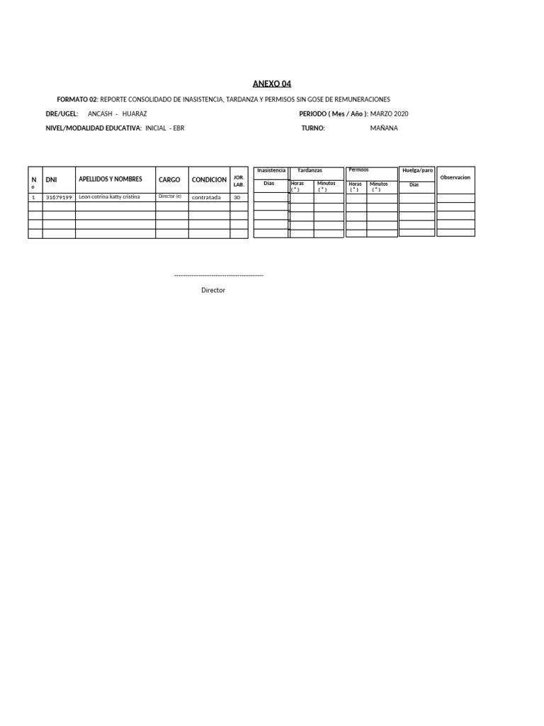 ANEXO 04 consolidado de asistencia mes marzo | PDF