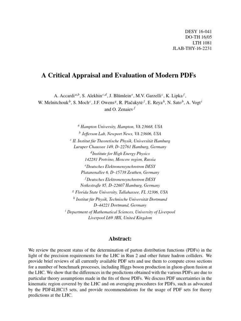 A Critical Appraisal and Evaluation of Modern PDFS: Abstract | PDF ...