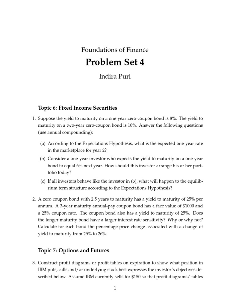 Fixed Income & Options Problem Set Guide | PDF | Yield (Finance ...
