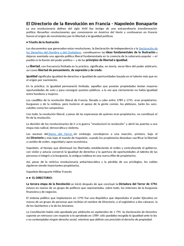 Napoleón y el Directorio en Francia | PDF | Napoleón | revolución Francesa