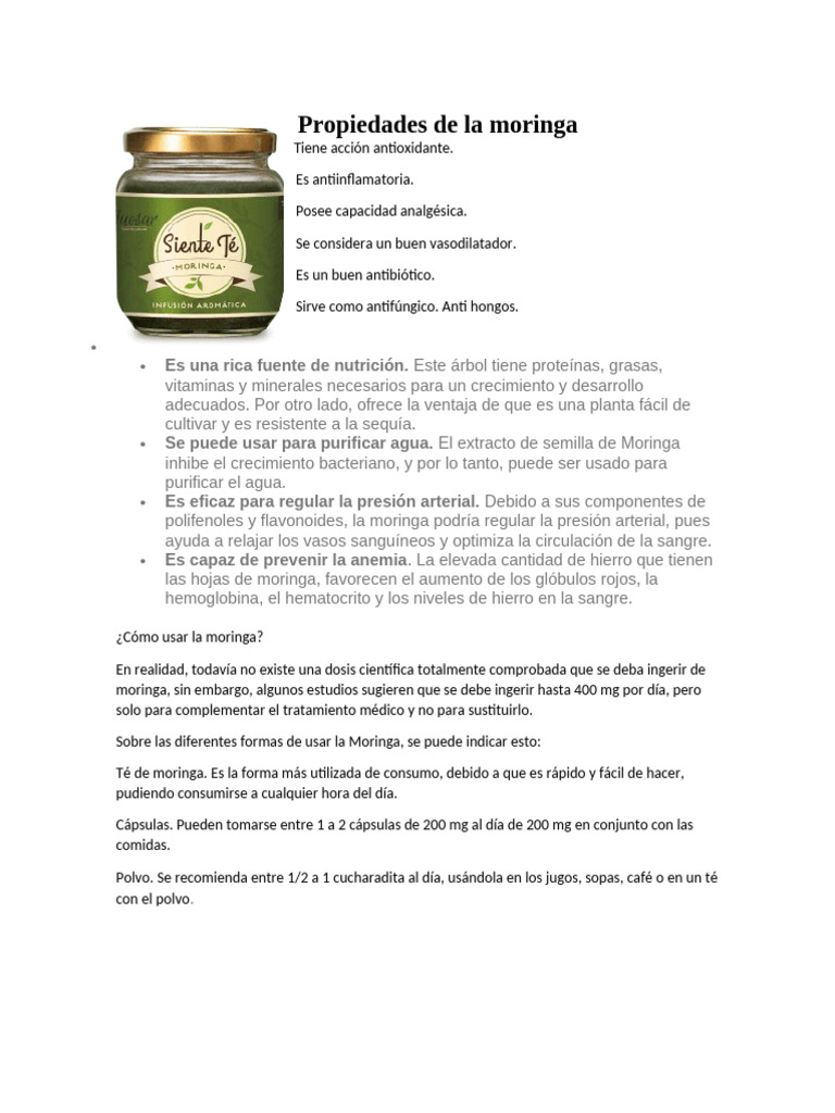 Propiedades de La Moringa | PDF