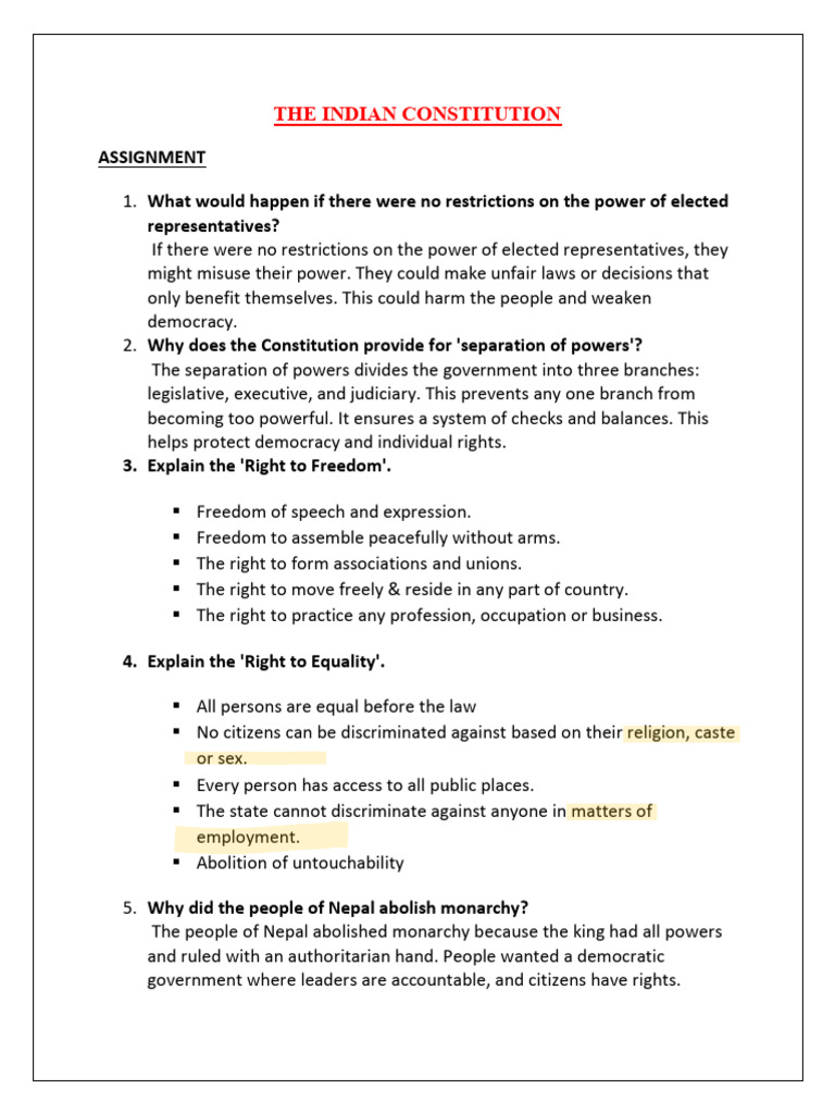 l2 - The Indian Constitution - Notes | PDF | Democracy | Political ...
