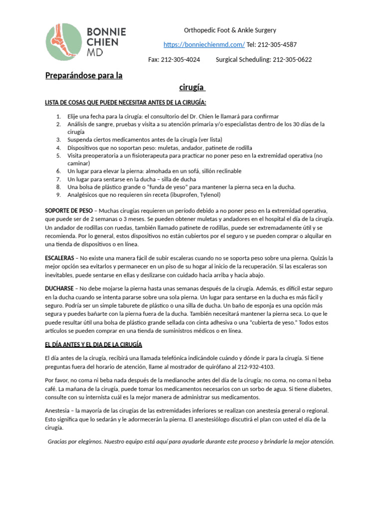 BYC Preop Instructions - SPANISH | PDF