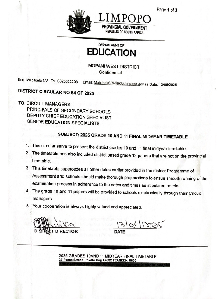 2025 Grade 10 and 11 Final Mid Year Timetable - 250514 - 083846 | PDF