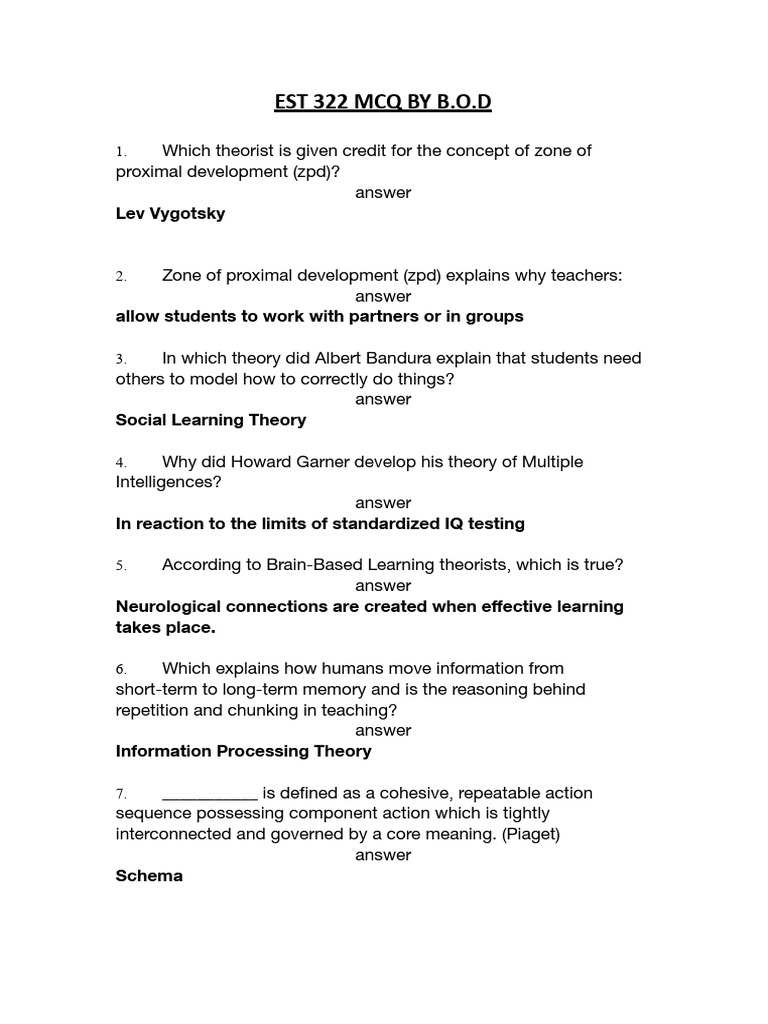 Est 322 Mcq by b.o.d?.Docx | PDF | Reinforcement | Behaviorism