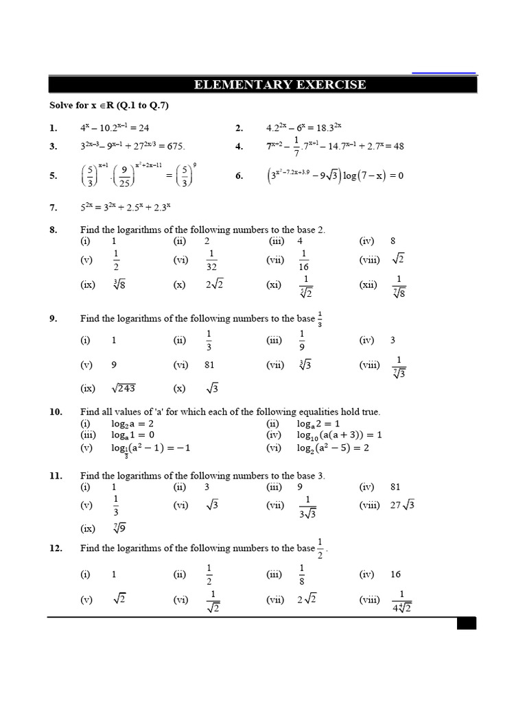 Logarithm (EXERCISE SHEET) PDF | PDF | Logarithm | Special Functions