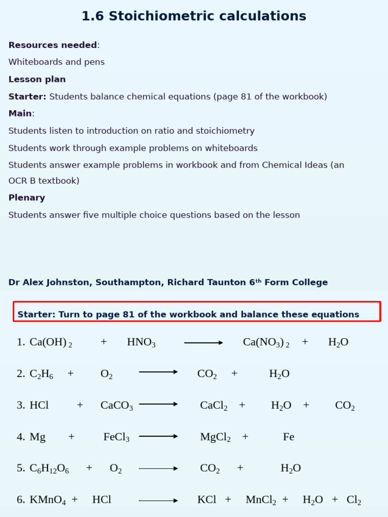 1.6 Stochiometric Calculations | PDF | Stoichiometry | Mole (Unit)