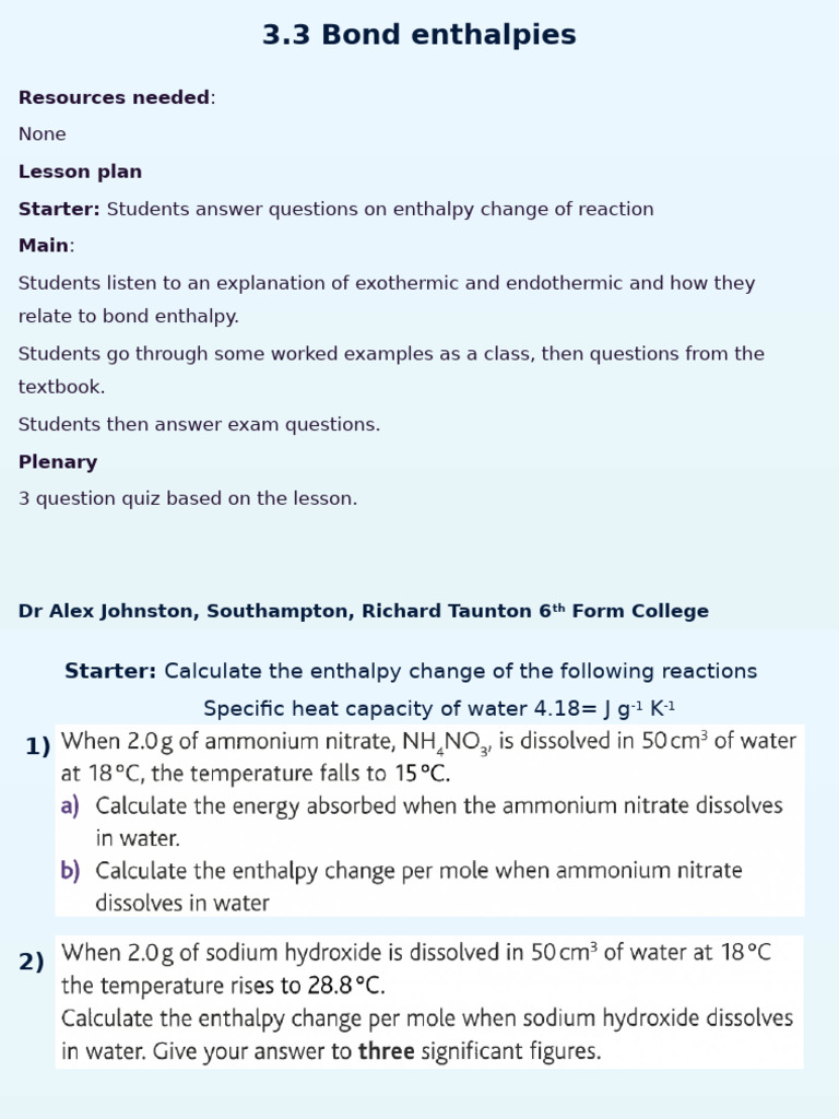 3.3 Bond Enthalpies | PDF | Enthalpy | Chemical Reactions