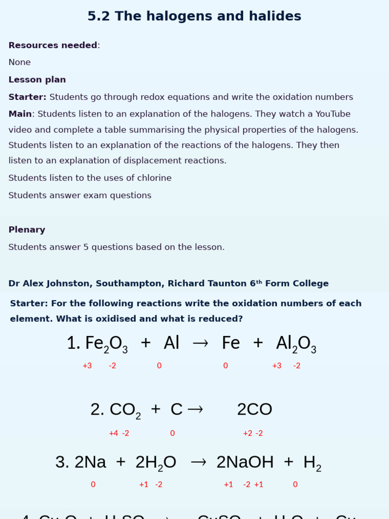 5.2 The Halogens and Halides | PDF | Chlorine | Iodine