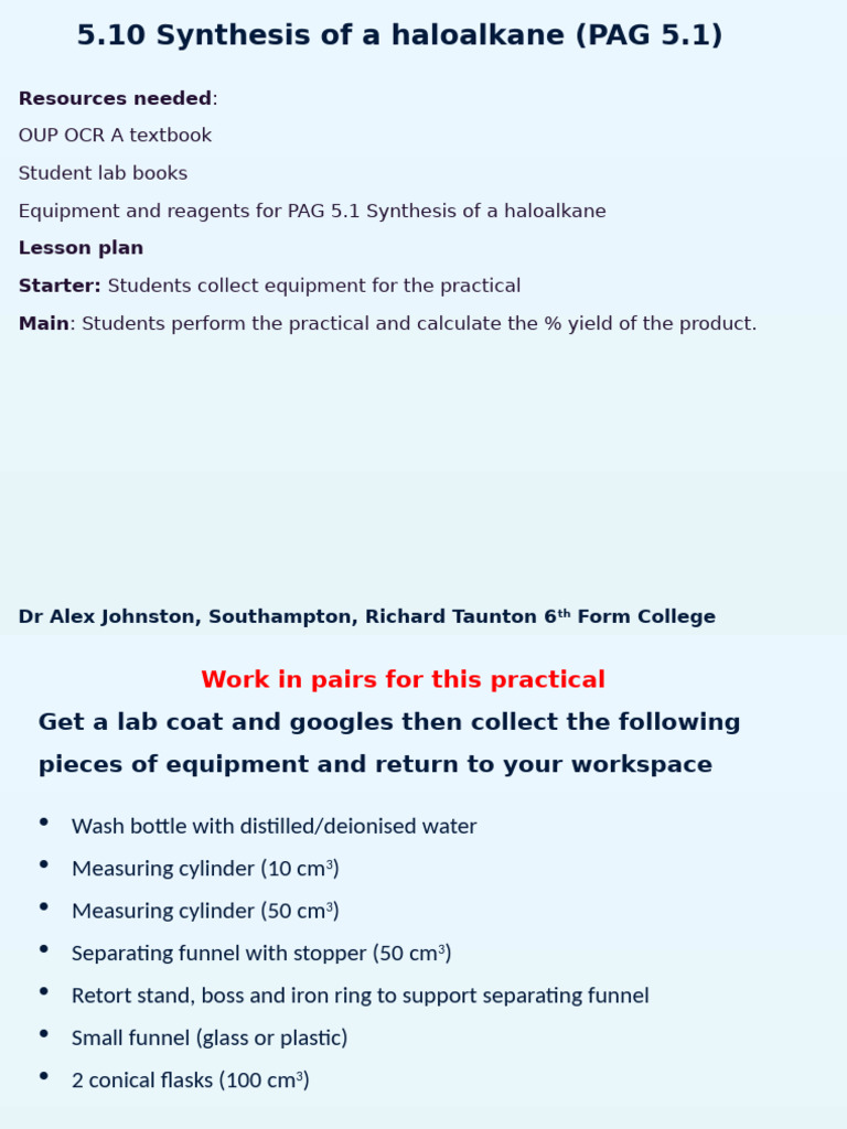 5.10 Making A Halogenoalkane | PDF | Chemical Compounds | Chemistry