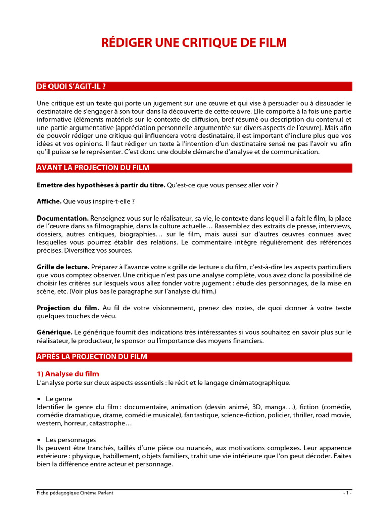Rédiger une critique de film | PDF | Cinématographie | la communication