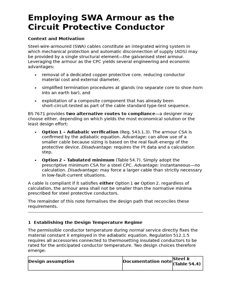 SWA Armour As The Protetive Conductor | PDF | Electrical Engineering ...