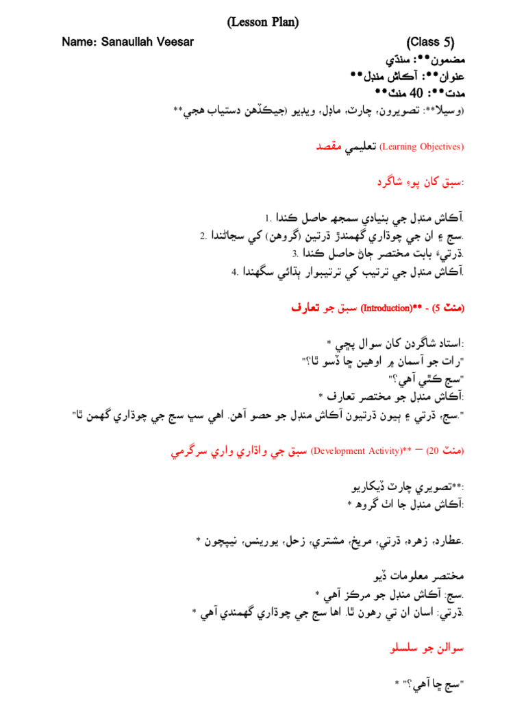 Lesson Plan Sanaullah Veesar | PDF
