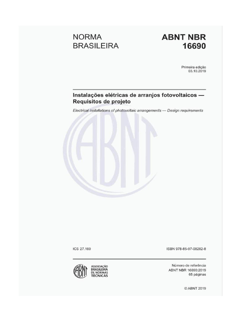 NBR 16690 2019 Instalacoes Eletricas de Arranjos Fotovoltaicos ...