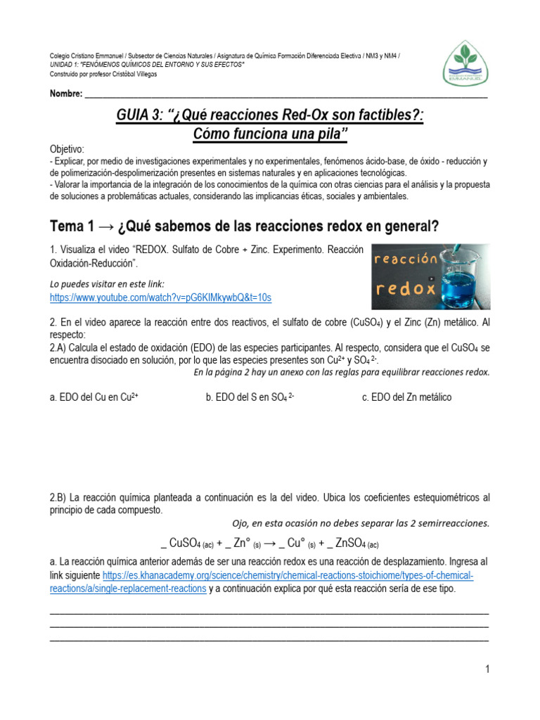 Reacciones Redox Posibles | PDF | Redox | Electrodo