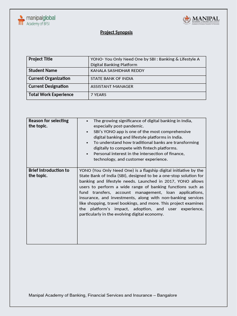 Synopsis_Template of the project | PDF | Banks | Business