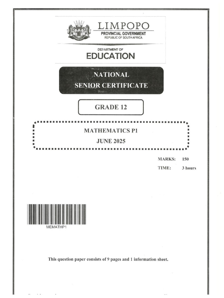 Mathematics Grade 12 Paper 1 2025 | PDF