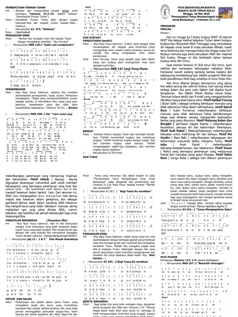Liturgi Bulan Budaya Dan Bahasa Ke 3 Etnis Alor (Alor Timur Dalam Bahasa Kula) | PDF