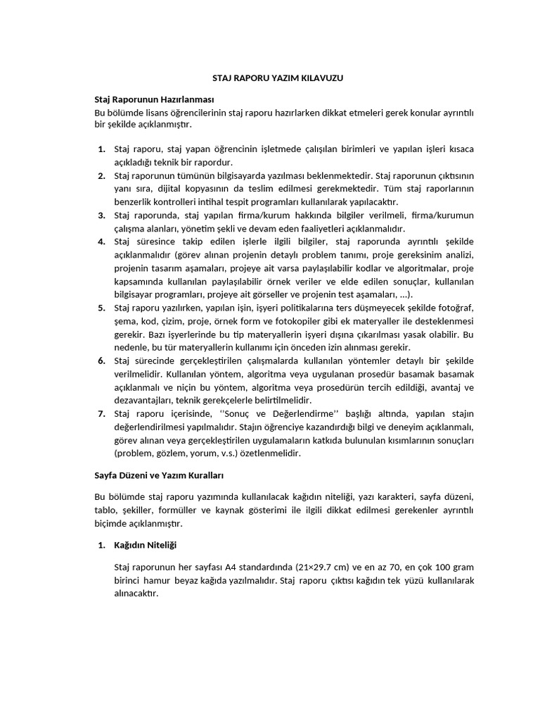 2 Staj Raporu Kılavuzu | PDF