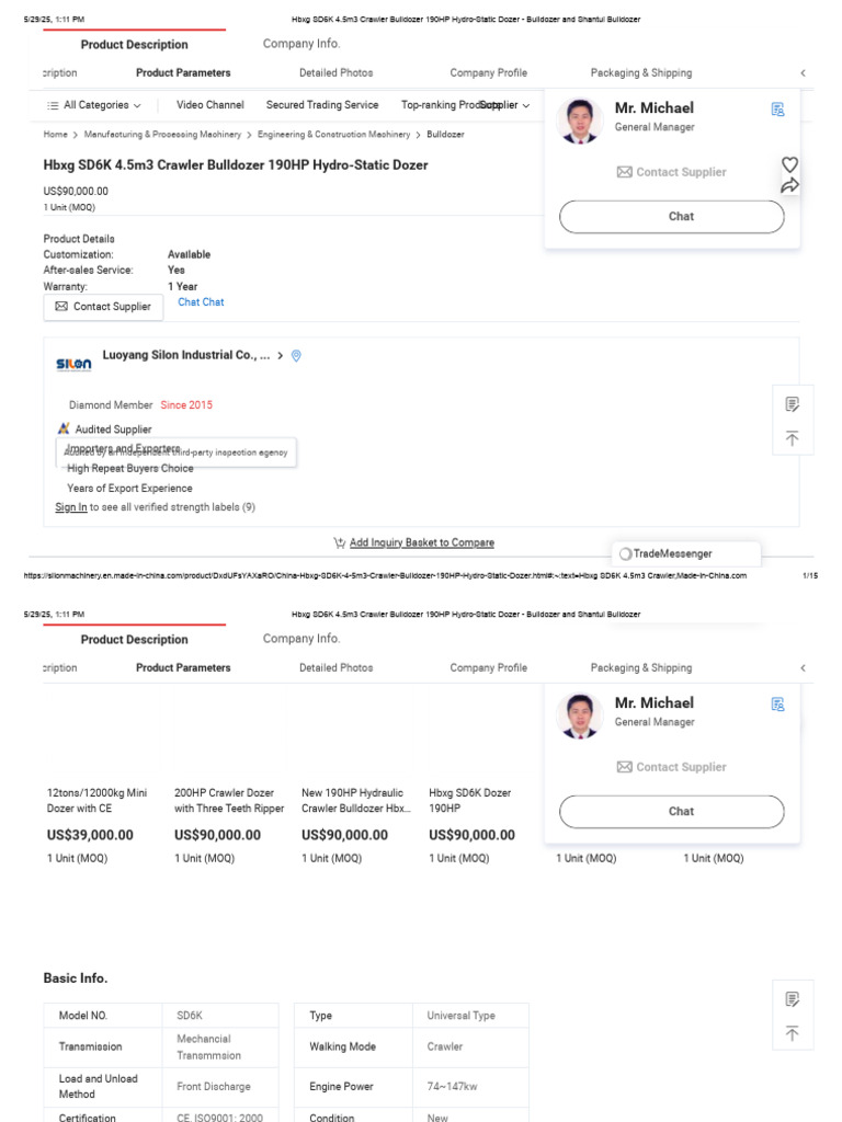 Hbxg SD6K 4.5m3 Crawler Bulldozer 190HP Hydro-Static Dozer - Bulldozer ...