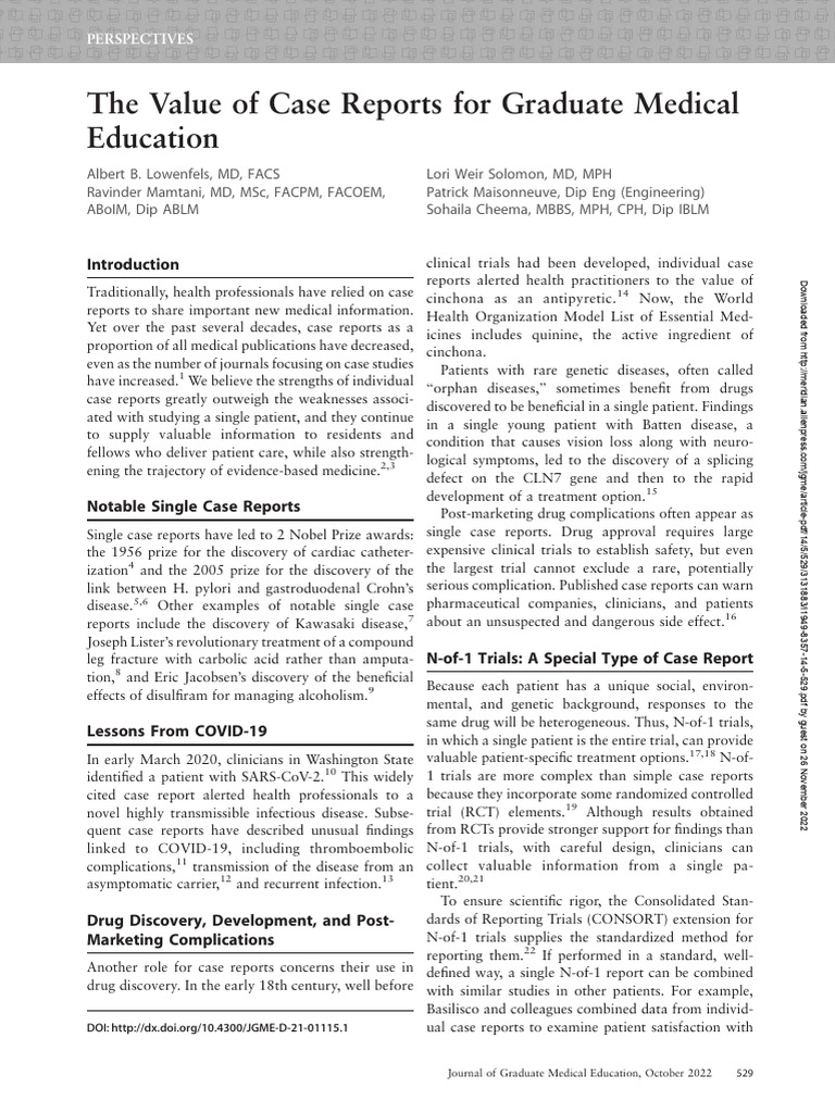 The Value of Case Reports For Graduate Medical Education | PDF | Case ...