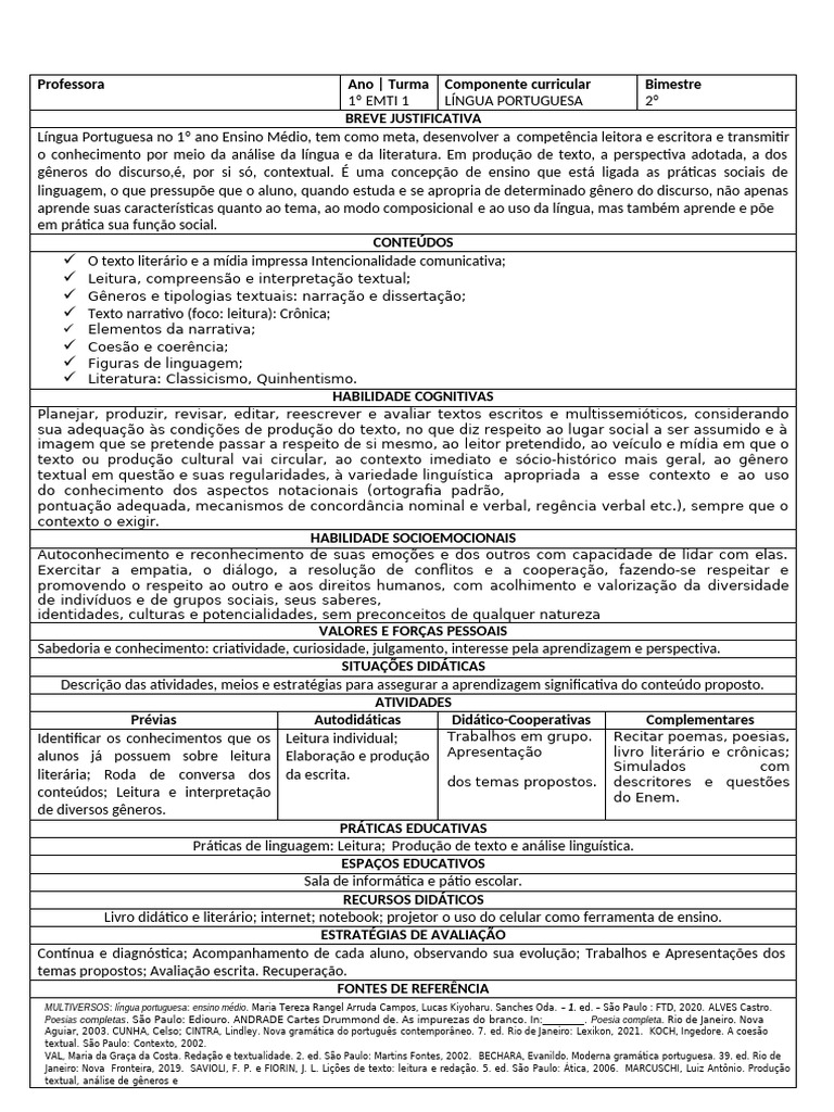 Ensino de Língua Portuguesa no 1º EMTI | PDF | Aprendizado | Discurso