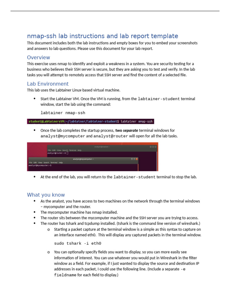 Nmap SSH Lab Instructions & Report Template | PDF | Secure Shell ...