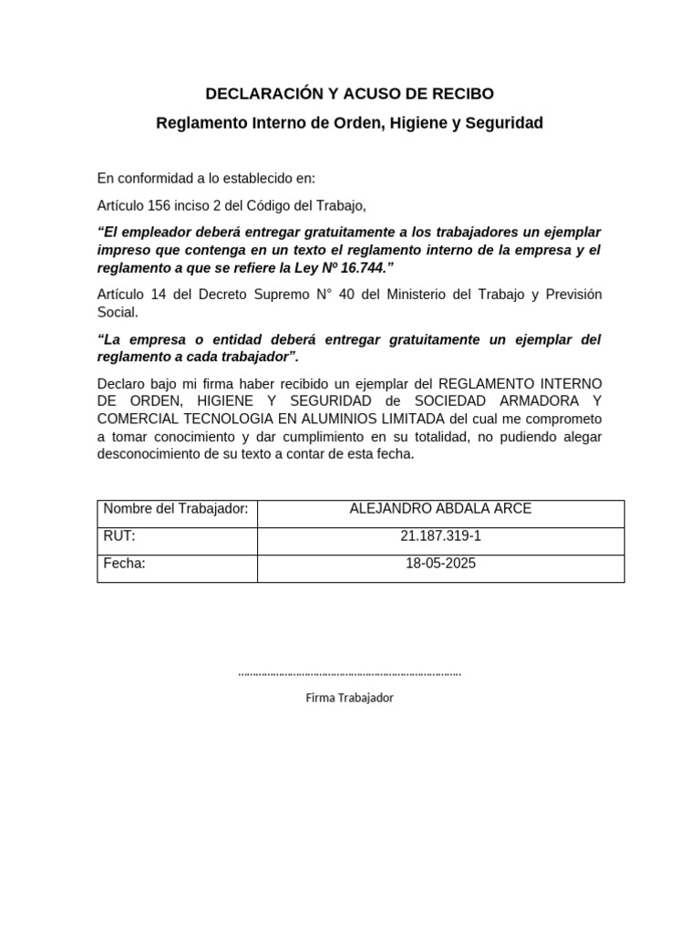 Declaración y Acuso de Recibo Riohs | PDF